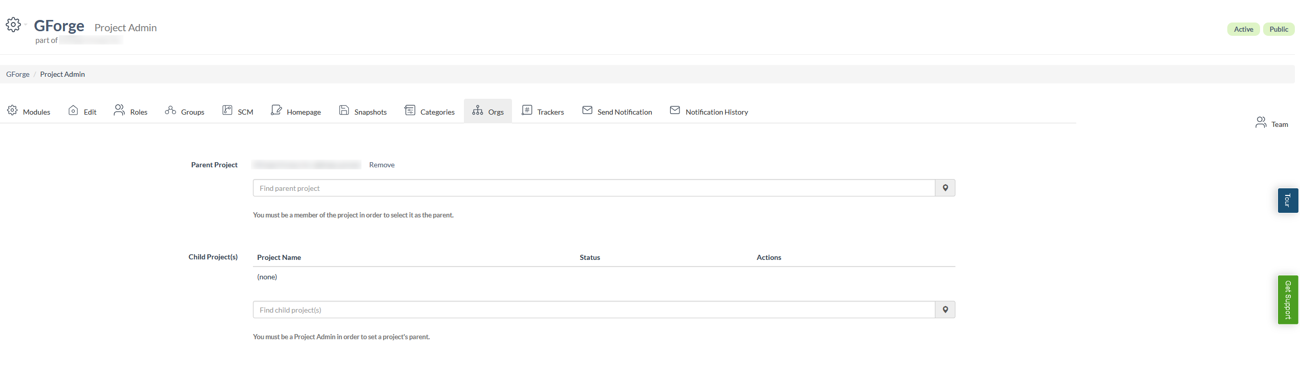Project Admin: Organizations - GForge